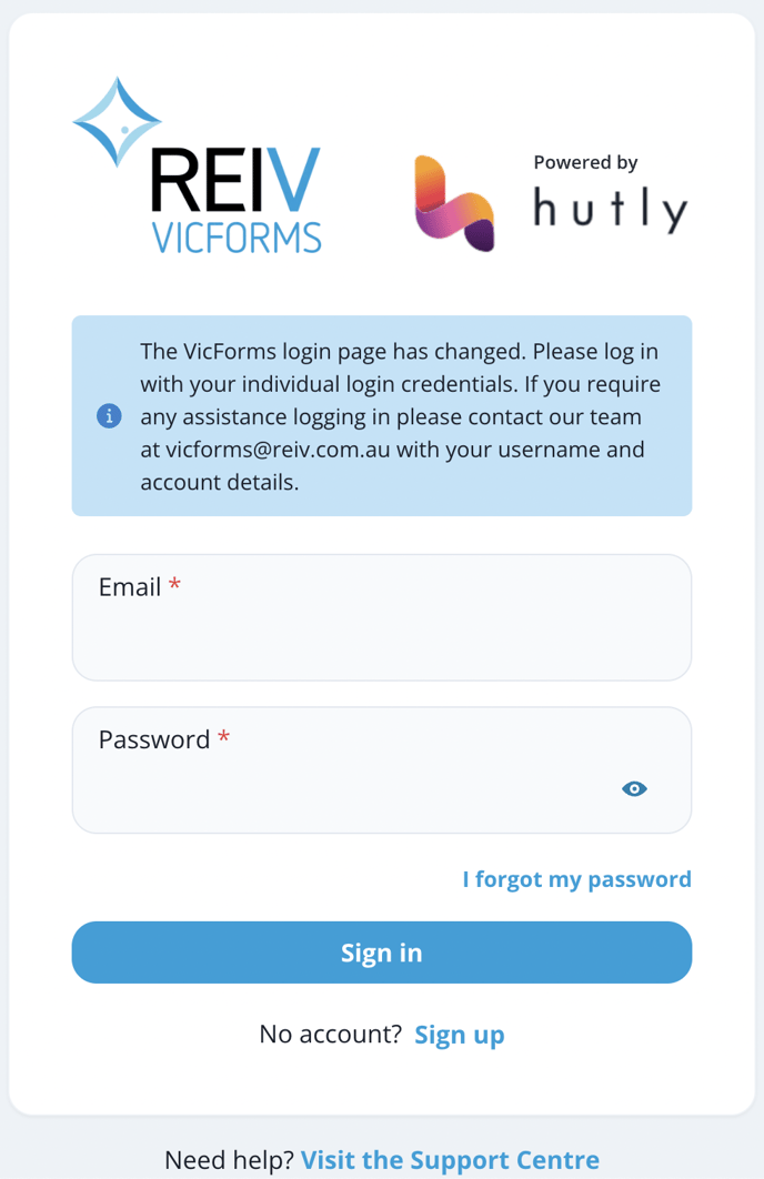 How to sign in to Hutly as an REIV VicForms Member